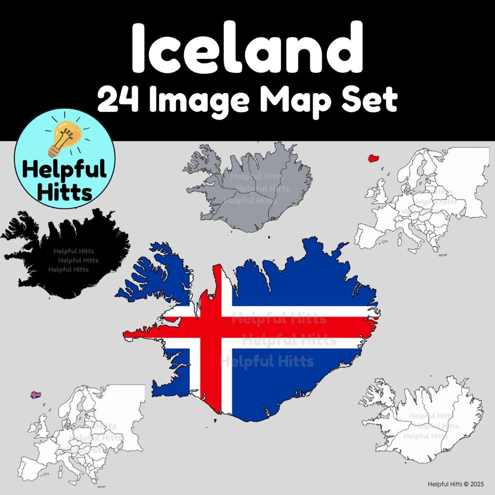 Iceland Map Set- Clip Art for Teachers, Geography, European Countries ...