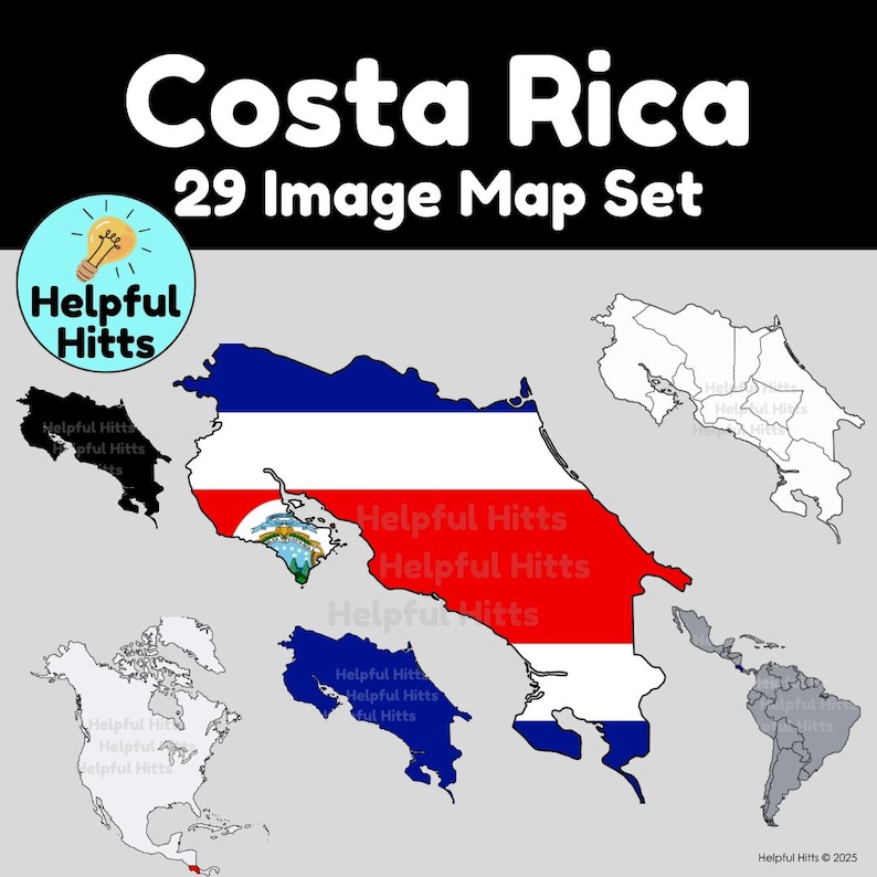 Costa Rica Map Clipart Set: Geography, Social Studies (29 PNG Images ...