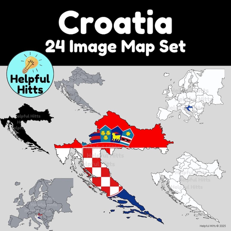 Croatia Map Set- Clip Art for Teachers, Geography, European Countries ...