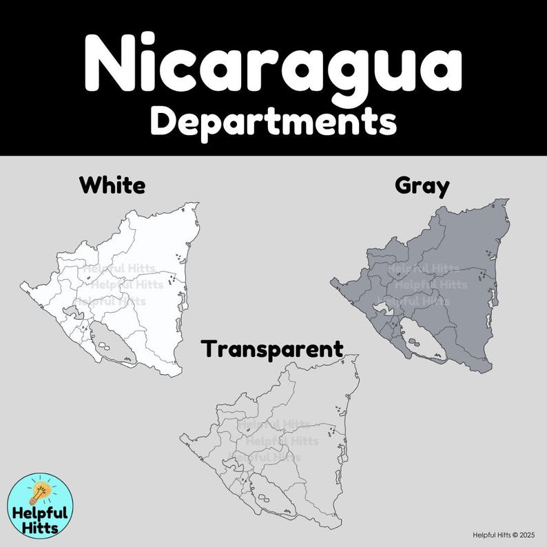 Nicaragua Map Clip Art Set: Political & Outline Maps (24 PNG Images) - Etsy