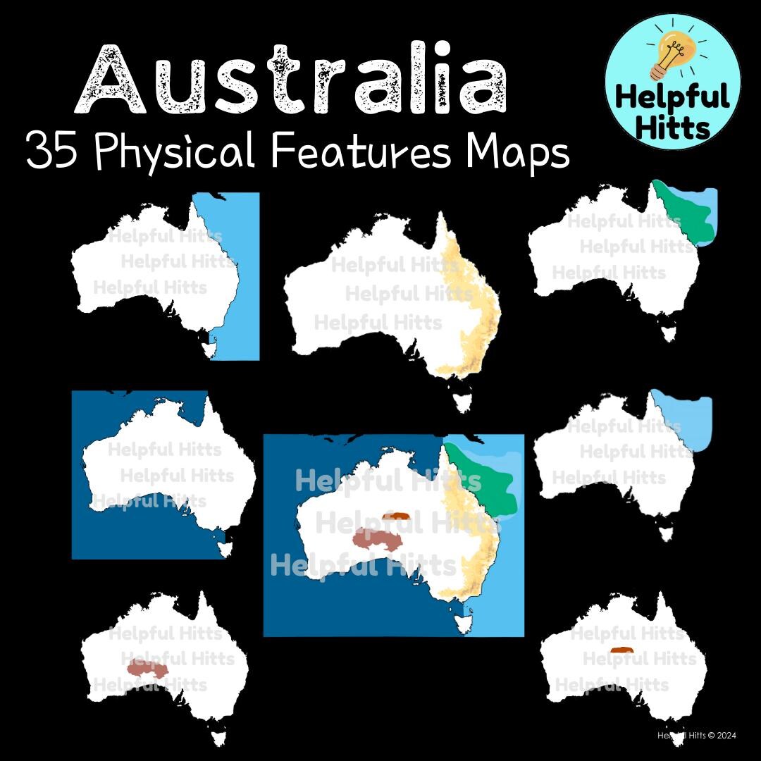 Australia Physical Features Map Set- Clip Art for Teachers, Geography ...