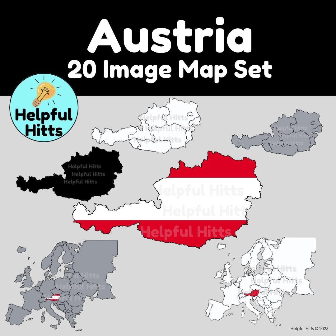 Austria Map Clip Art Set: European Geography, Social Studies (20 PNG ...