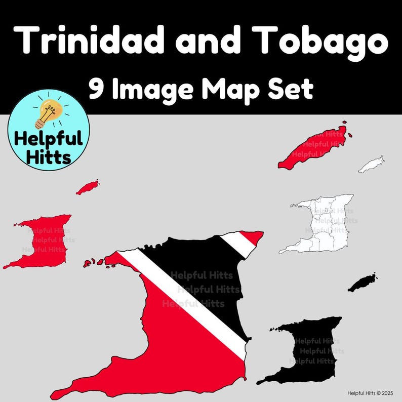 Trinidad and Tobago Map Set- Clipart for Teachers, Geography, Caribbean ...