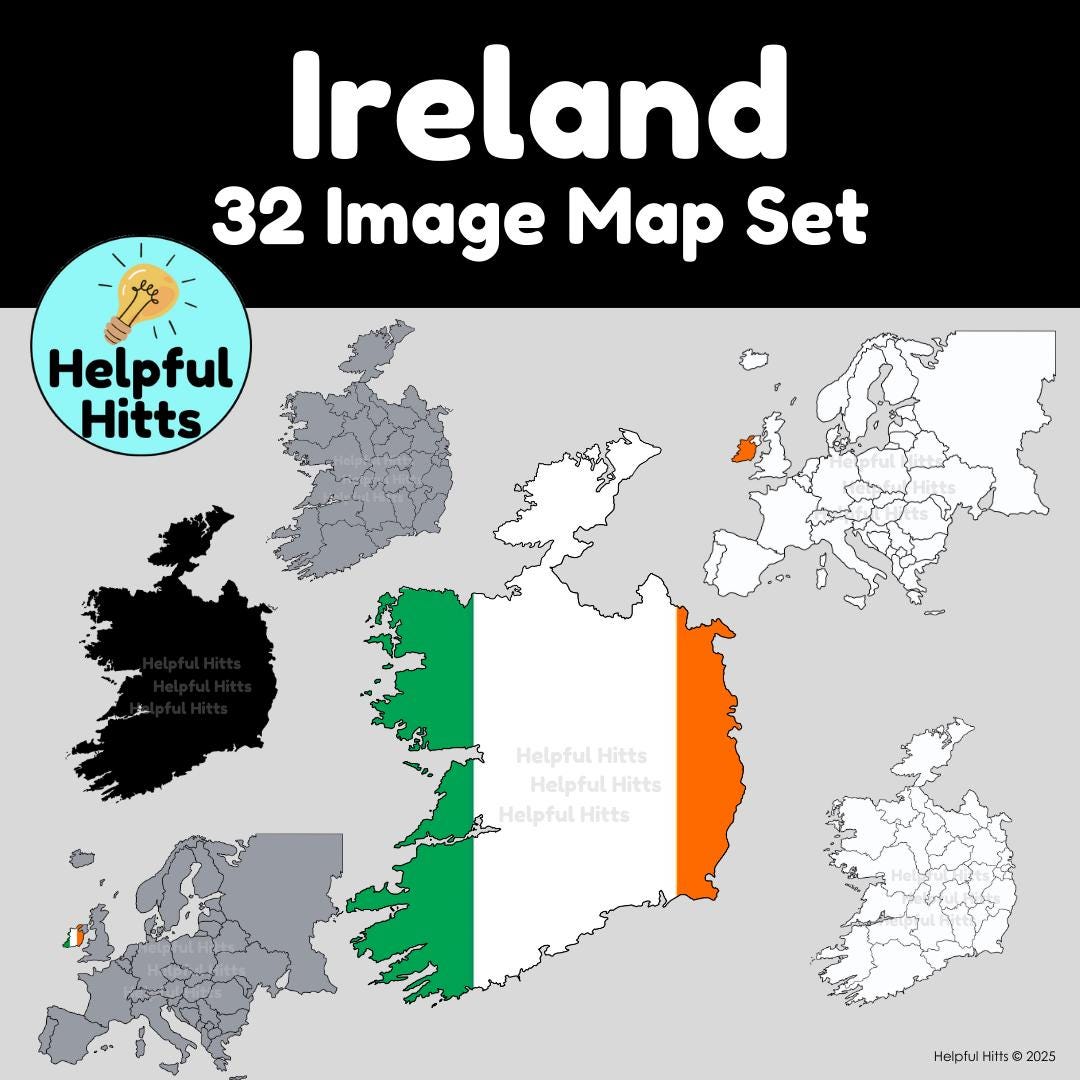 Ireland Map Clip Art Set: European Geography (32 PNG Images) - Etsy