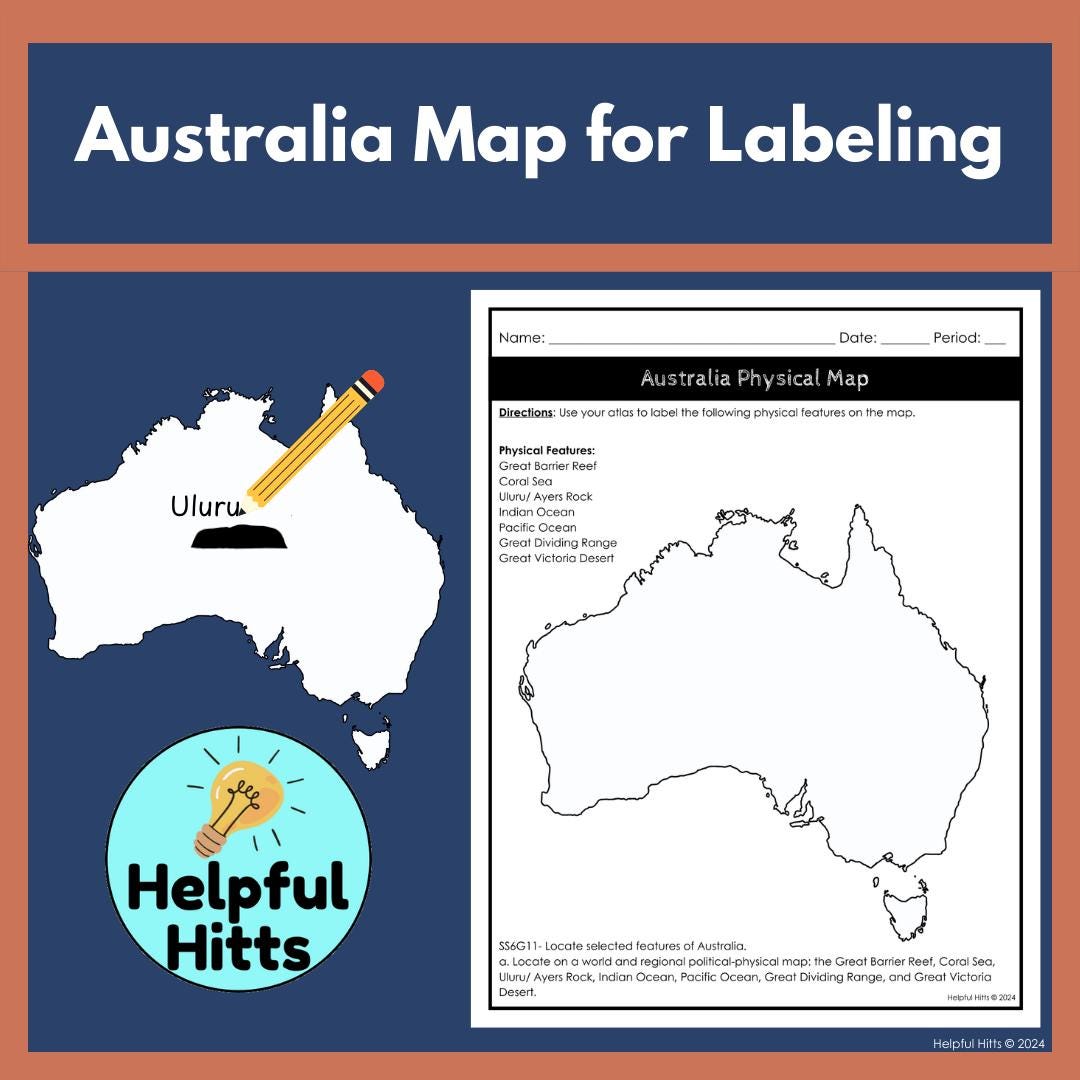 Australia Map for Labeling SS6G11 - Etsy