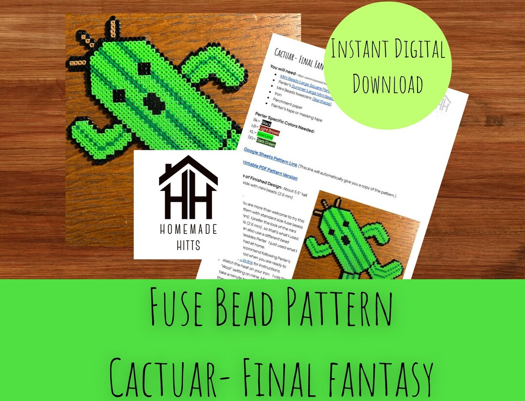 Cactuar- Final Fantasy DIGITAL Fuse Bead Pattern - Perler Beads- Artkal ...