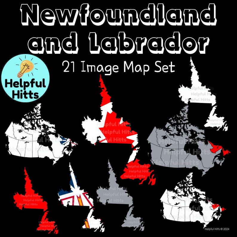 Newfoundland and Labrador Map Set: Clip Art for Teachers (21 PNG Images ...