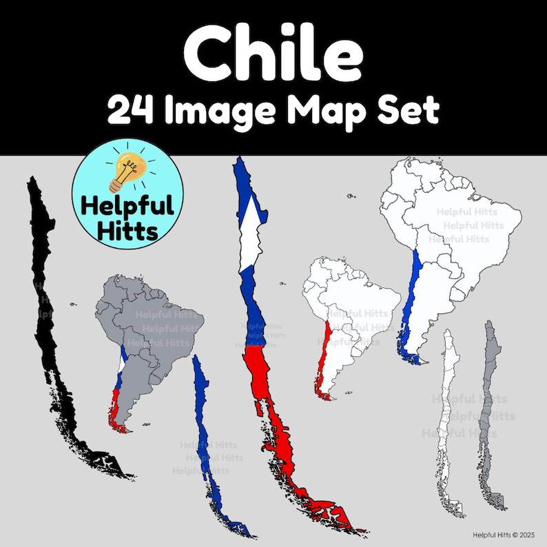Chile Map Set- Clipart for Teachers, Geography, South American Countries, Chile Political Map ...