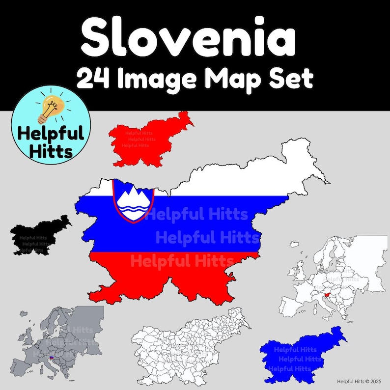 Slovenia Map Clip Art Set: European Geography, Social Studies (24 PNG ...