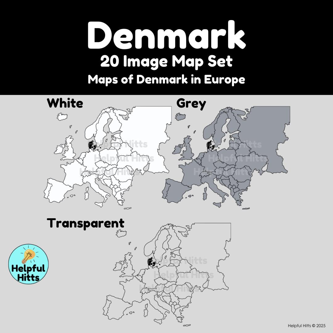 Denmark Map Set- Clip Art for Teachers, Geography, European Countries ...