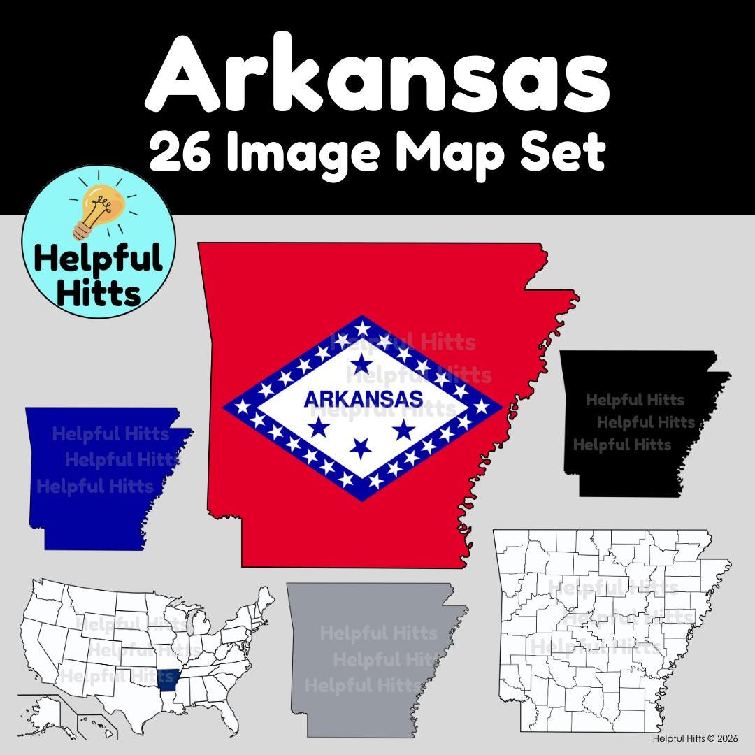 Arkansas Map Set Clip Art- Including Arkansas County Map and US Map- 34 ...