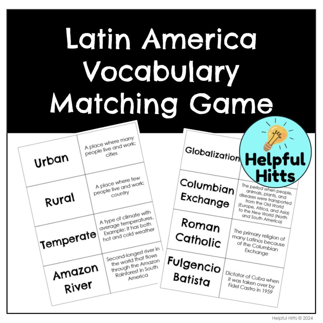 Latin America Unit Vocabulary Matching Game- Editable Google Slides - Etsy