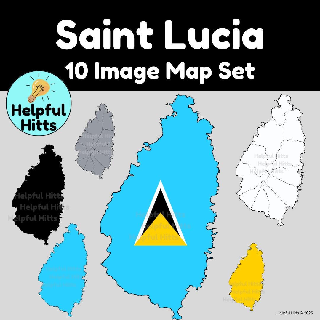 Saint Lucia Map Clip Art Set: Teacher Geography Resource (10 PNG Images ...