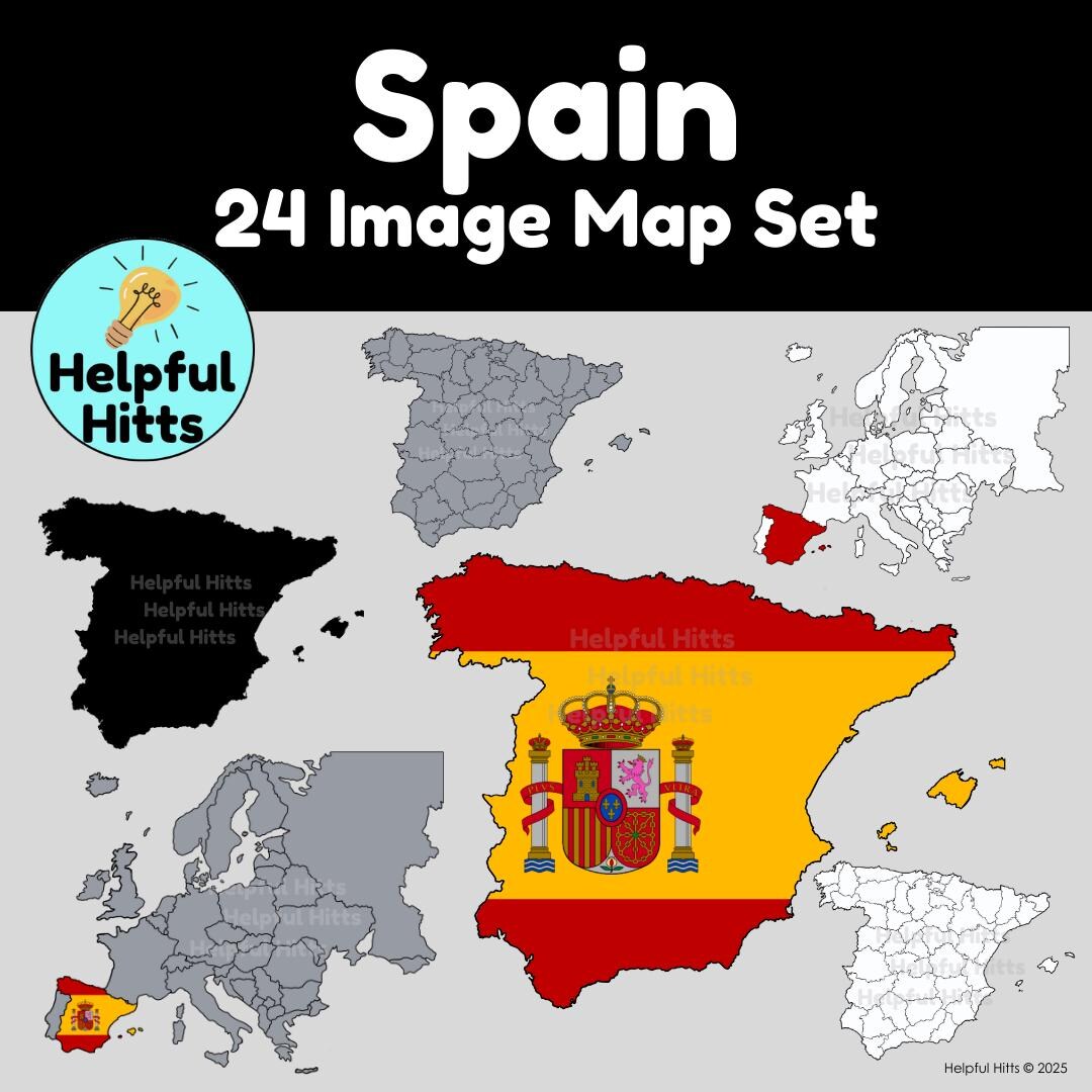 Spain Map Set- Clipart for Teachers, Geography, European Countries ...