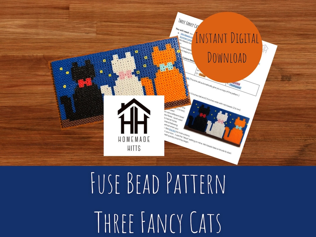 Three Fancy Cats- DIGITAL Fuse Bead Pattern - Perler Beads- Artkal ...