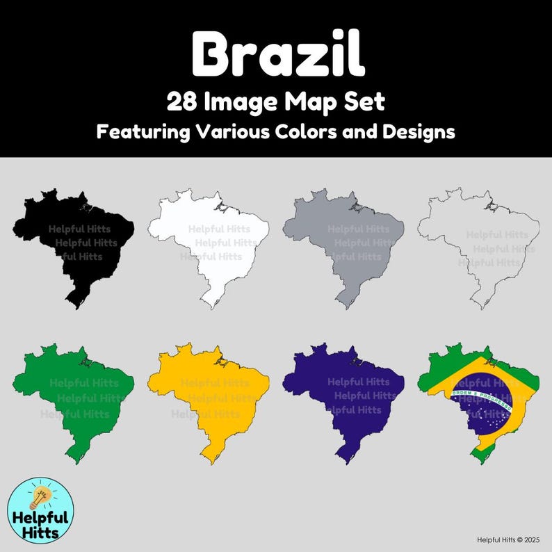 Brazil Map Set- Clip Art for Teachers, Geography, South America, Brazil ...