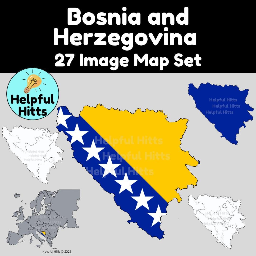 Bosnia and Herzegovina Map Clip Art Set: European Geography, Social ...