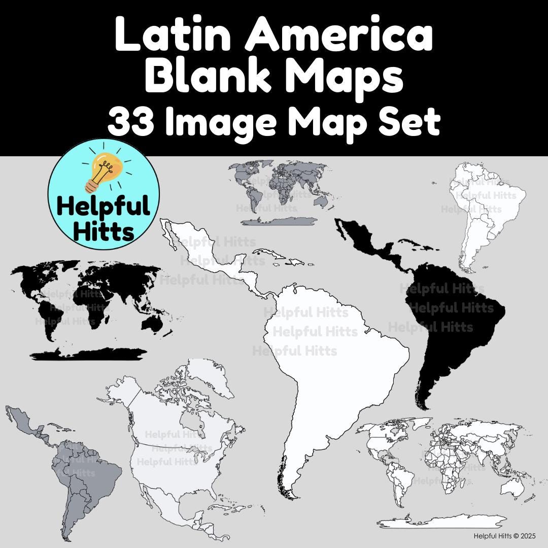 Latin America Blank Map Set- Clip Art for Teachers, Geography, Latin ...