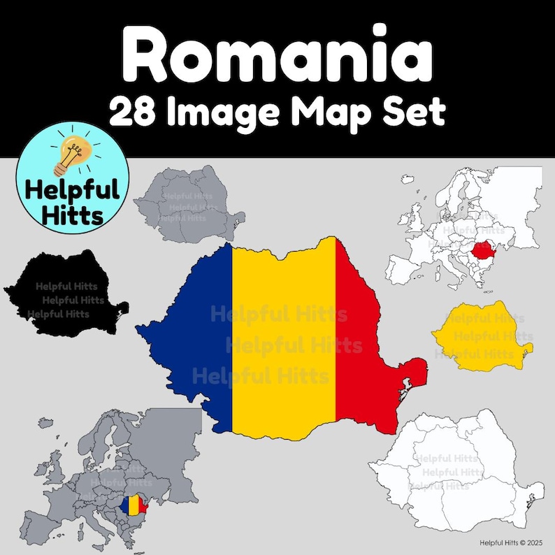 Romania Map Set- Clip Art for Teachers, Geography, European Countries ...