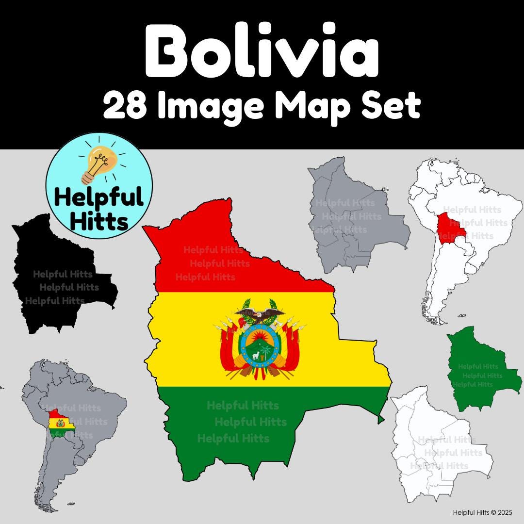 Bolivia Map Set- Clipart for Teachers, Geography, South American ...