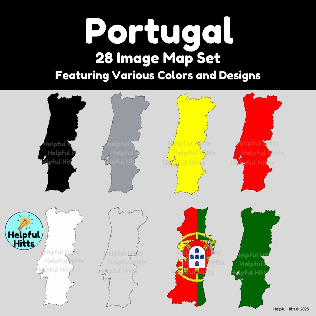 Portugal Map Clip Art Set: Teacher Geography Resources (28 PNG Images ...