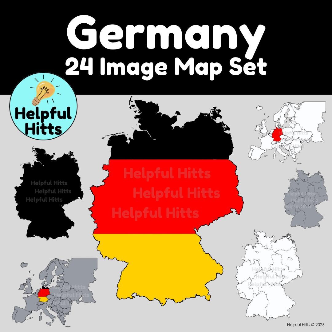 Germany Map Set- Clipart for Teachers, Geography, European Countries ...