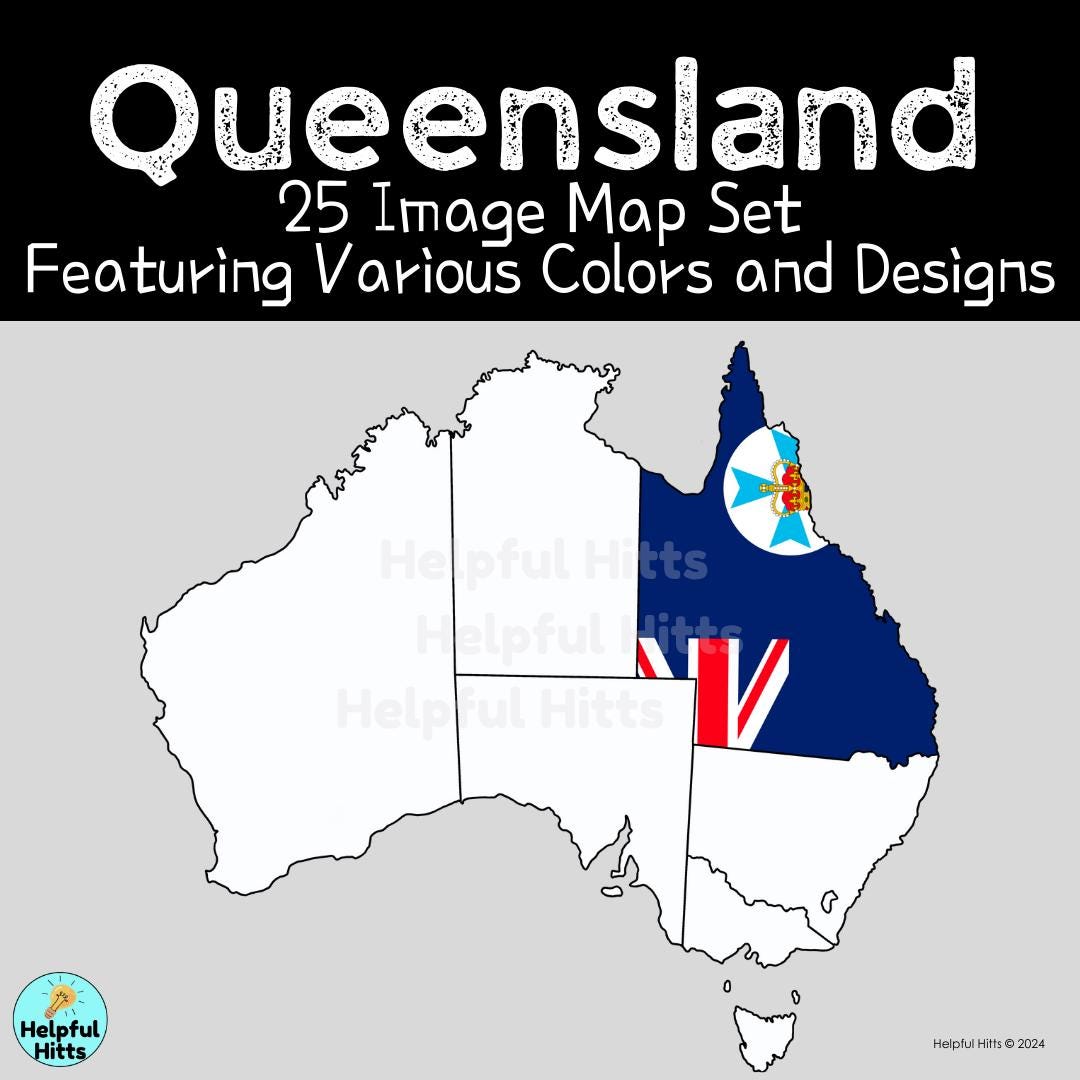Queensland Map Set- Clipart for Teachers, Geography, Australia States ...