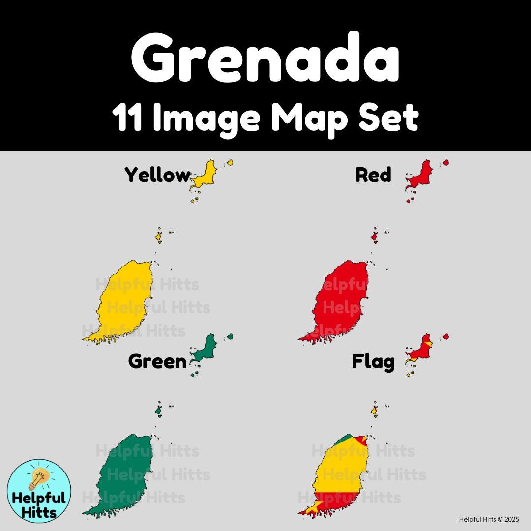 Grenada Map Clip Art Set: Caribbean Geography, Teacher Resources (PNG ...