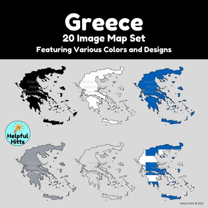 Greece Map Set- Clip Art for Teachers, Geography, European Countries ...
