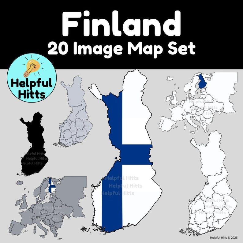 Finland Map Set- Clip Art for Teachers, Geography, European Countries ...