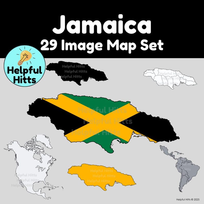 Jamaica Map Clip Art Set: Teacher Geography Resources (29 PNG Images ...