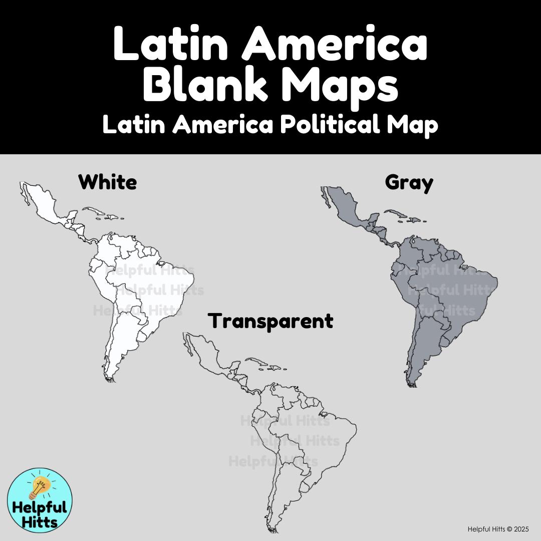 Latin America Blank Map Set- Clip Art for Teachers, Geography, Latin ...
