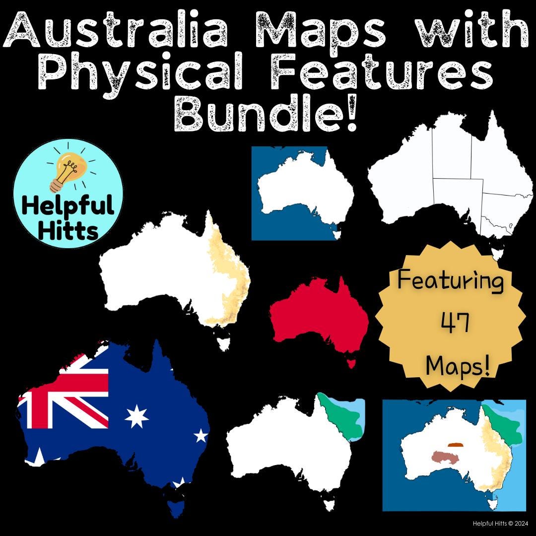 Australia Maps and Physical Features Map Set BUNDLE- Clip Art for ...