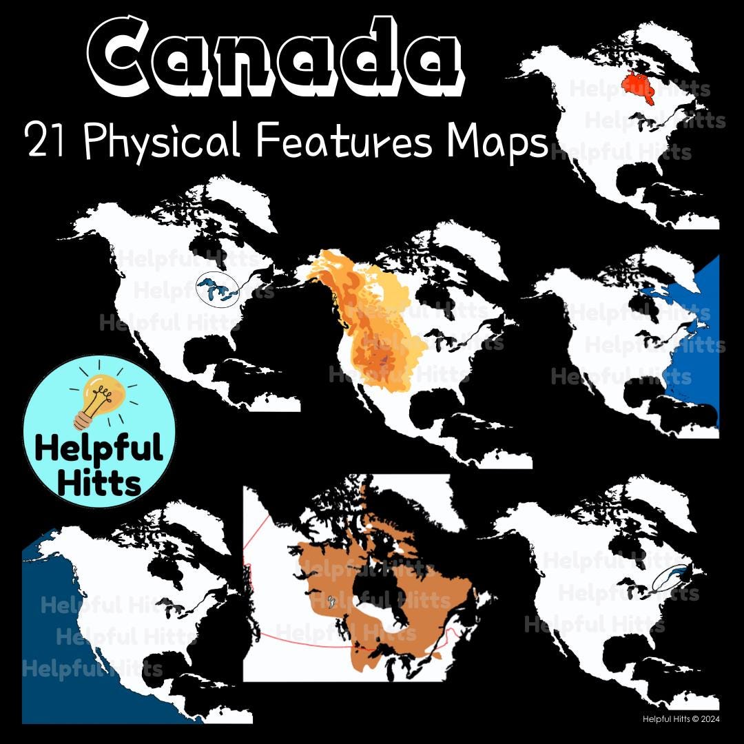 Canada Physical Features Map Set: Clip Art for Teachers (21 PNG Images ...