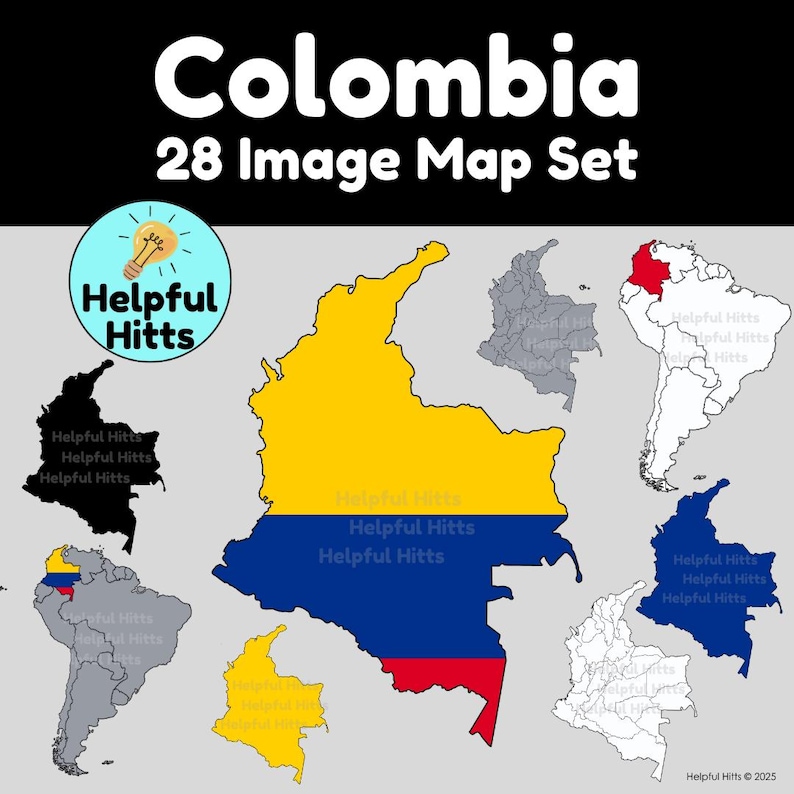 Colombia Map Set- Clip Art for Teachers, Geography, South American ...