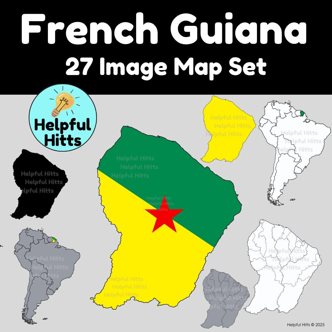 French Guiana Map Set- Clipart for Teachers, Geography, South American ...