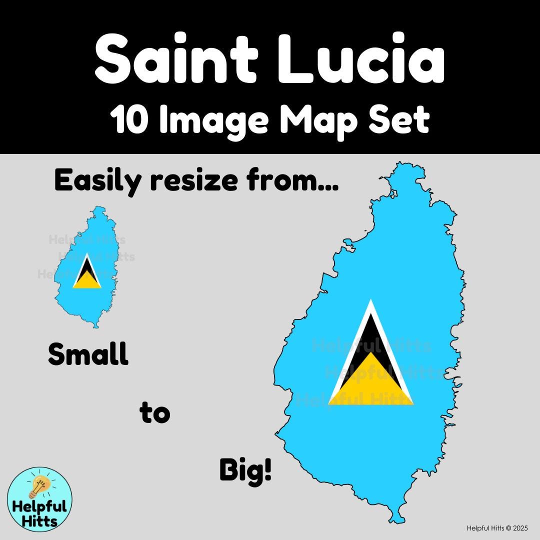 Saint Lucia Map Clip Art Set: Teacher Geography Resource (10 PNG Images ...
