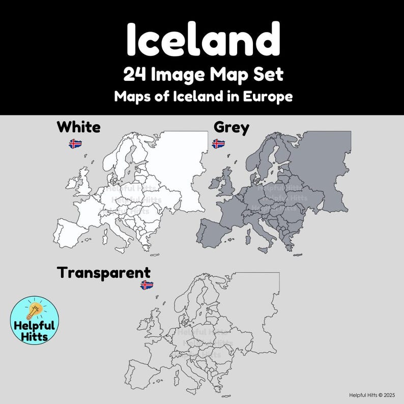Iceland Map Set- Clip Art for Teachers, Geography, European Countries ...