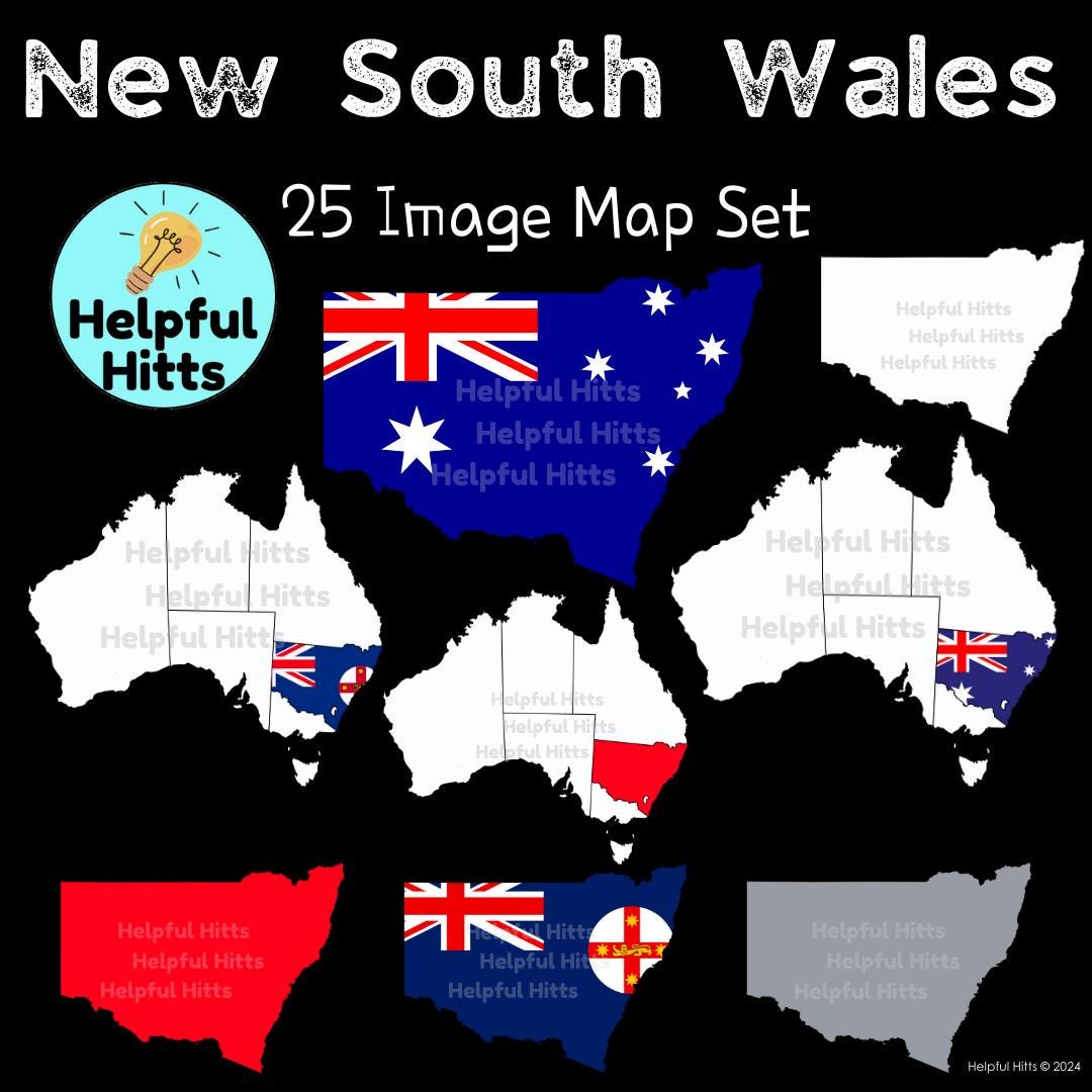 New South Wales Map Set Clip Art (25 PNG Images) - Etsy