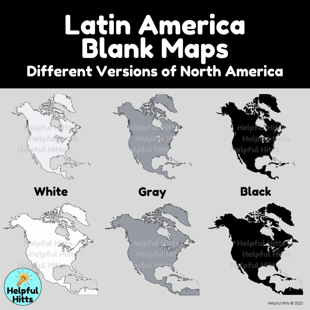 Latin America Blank Map Set- Clip Art for Teachers, Geography, Latin ...