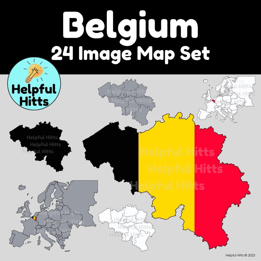 Belgium Map Set- Clipart for Teachers, Geography, European Countries ...