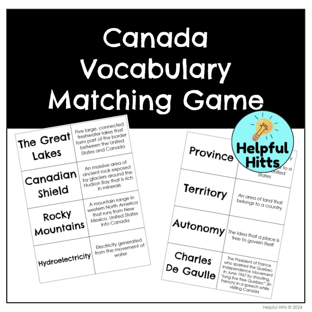 Canada Unit Vocabulary Matching Game- Editable Google Slides - Etsy