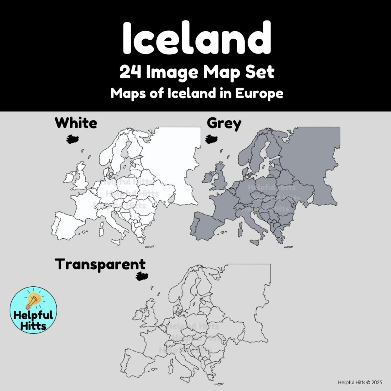 Iceland Map Set- Clip Art for Teachers, Geography, European Countries ...