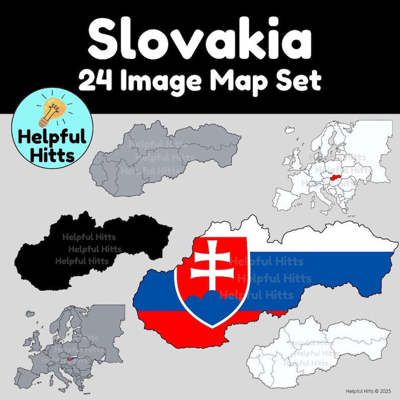Slovakia Map Set- Clip Art for Teachers, European Countries, Slovakia ...