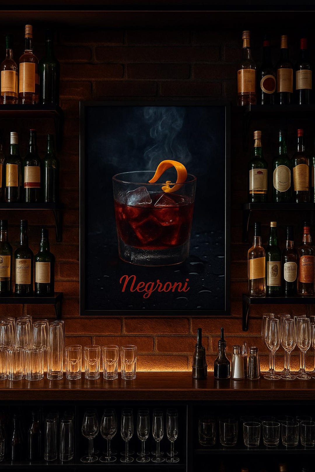 Negroni Cocktail Wall Art – Dark Moody Bar Decor | Whiskey Glass Print ...