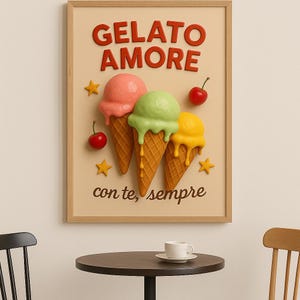 Gelato Amore Poster – Dripping 3D Ice Cream Wall Art | Italian Dessert ...