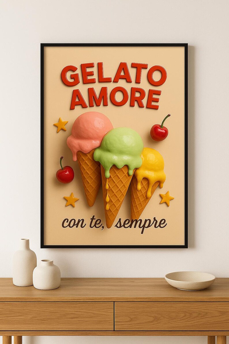 Gelato Amore Poster – Dripping 3D Ice Cream Wall Art | Italian Dessert ...