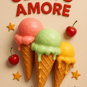 Gelato Amore Poster – Dripping 3D Ice Cream Wall Art | Italian Dessert ...