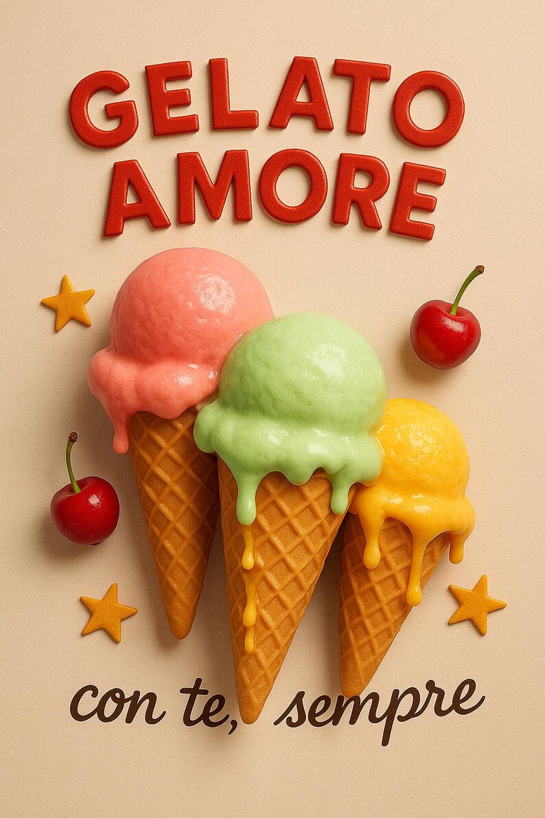 Gelato Amore Poster – Dripping 3D Ice Cream Wall Art | Italian Dessert ...