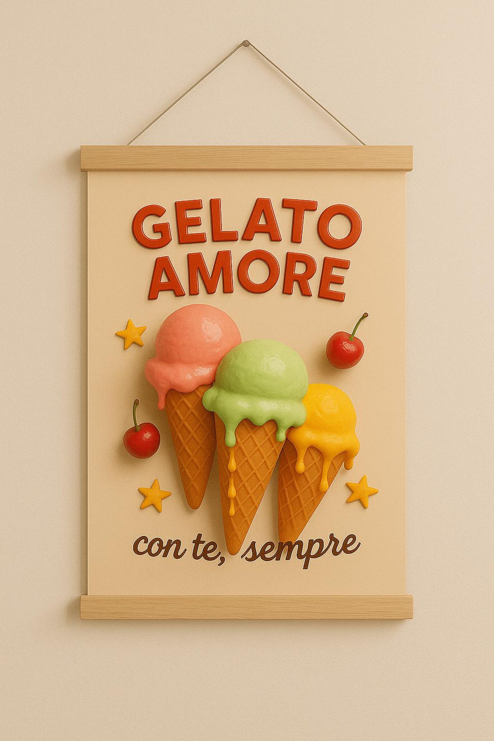 Gelato Amore Poster – Dripping 3D Ice Cream Wall Art | Italian Dessert ...